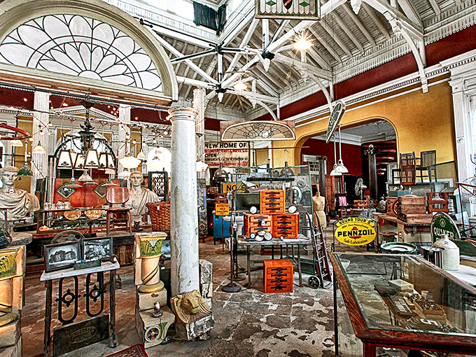 Step inside and prepare for temporal whiplash. The soaring ceilings and industrial bones create the perfect backdrop for treasure hunting.