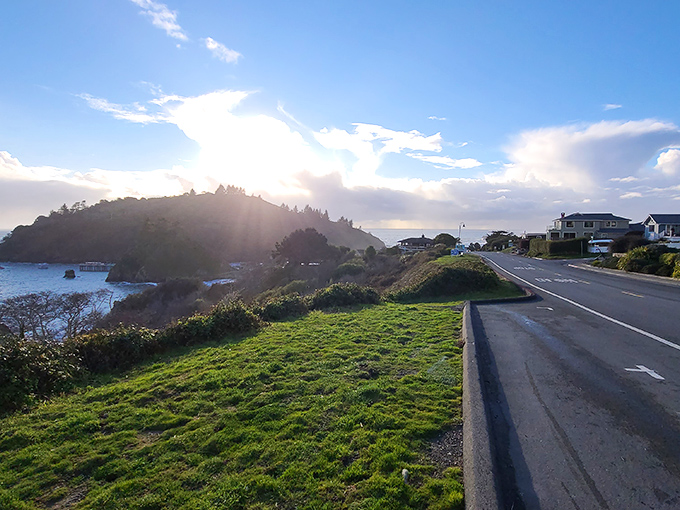 That magical moment when the sun crowns Trinidad Head, turning an ordinary roadside view into a scene worthy of a California tourism commercial.
