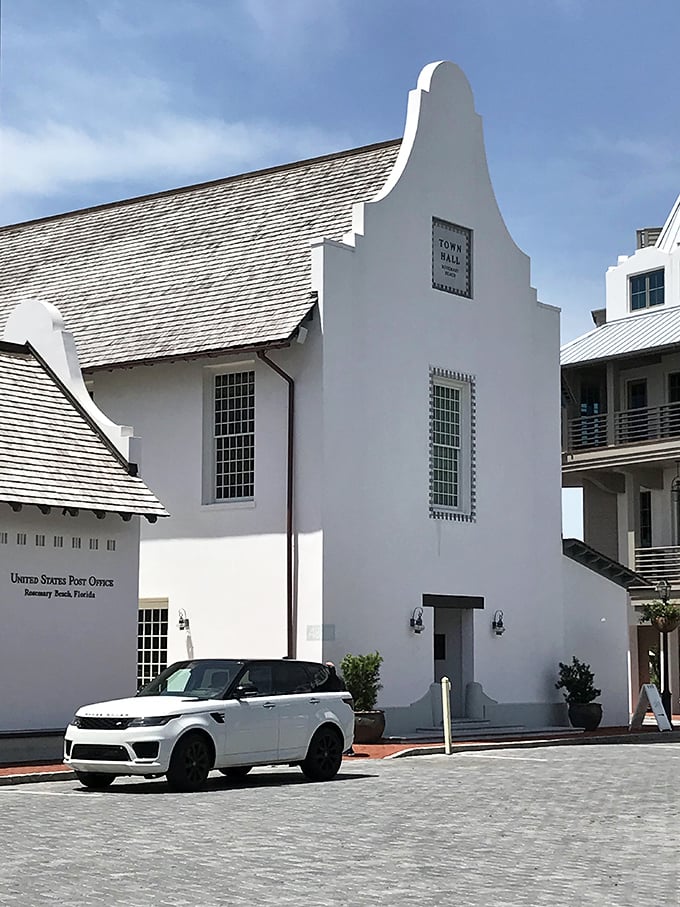 The iconic Town Hall stands as Rosemary Beach's architectural crown jewel, its Dutch-inspired roofline a testament to the town's thoughtful design philosophy. Even the post office looks vacation-worthy!