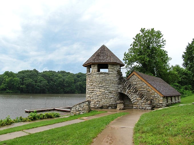 That charming stone tower isn't trying to be a castle &ndash; it's just Iowa's way of adding architectural flair. 