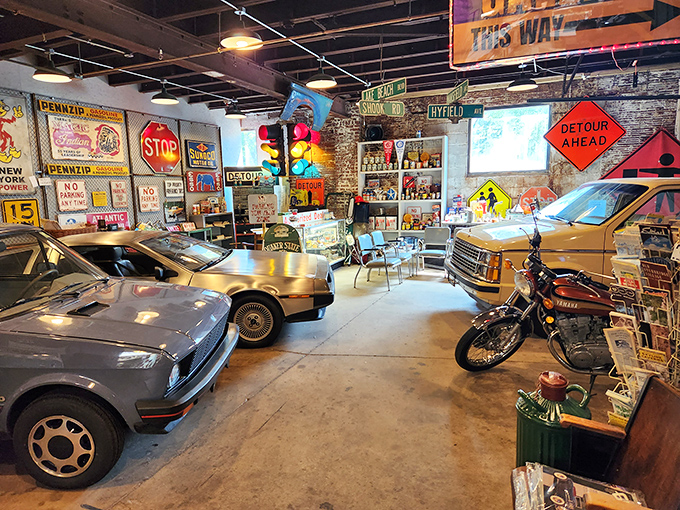Where else can you shop for vintage road signs while admiring classic cars? It's like stepping into American Graffiti with a credit card.