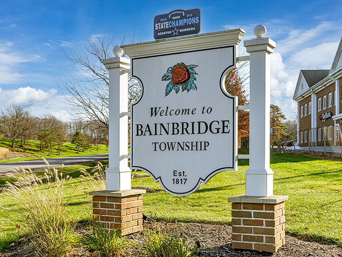Not just a welcome sign, but a time portal to 1817 &ndash; complete with a rose emblem that's seen more Ohio seasons than most family recipes.