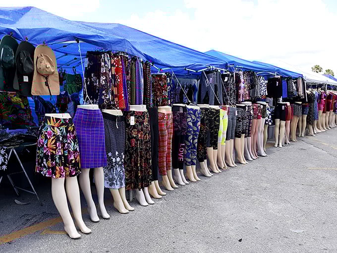 The mannequin army stands at attention, modeling a rainbow of skirts and dresses that would make any fashionista's heart skip a beat.