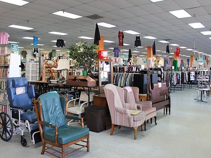 Row upon row of pre-loved furniture creates a secondhand symphony where every piece has stories to tell.