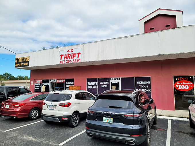 A pink paradise of possibilities! AZ Thrift's colorful exterior hints at the rainbow of bargains waiting inside.