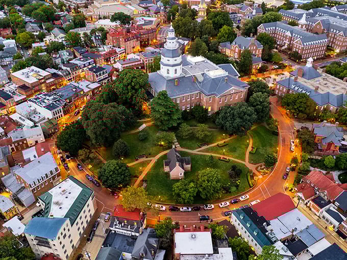 Annapolis from above&mdash;where history, government, and sailboats create Maryland's most picturesque retirement backdrop.