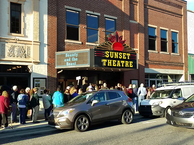 The Sunset Theatre draws crowds like a magnet, proving small-town entertainment never goes out of style.