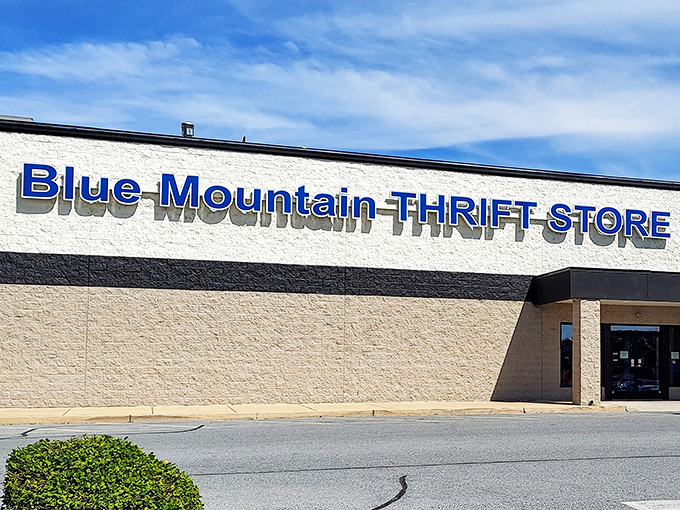 Blue Mountain's clean facade whispers "organized treasures await" - the kind of place where hunting feels civilized.