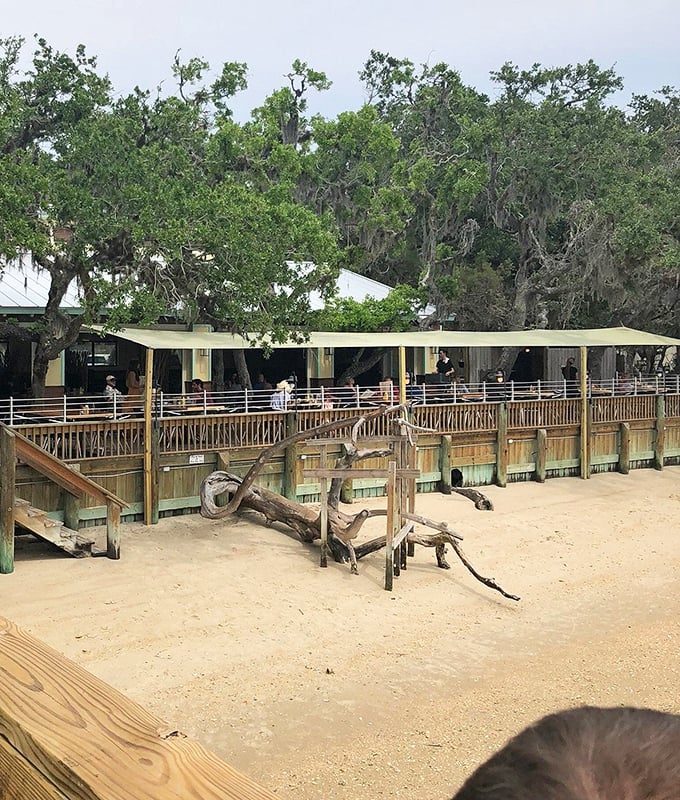 Nature's dining room! Ancient oaks draped with Spanish moss create a canopy over this hidden waterfront treasure where oysters taste better with a view.
