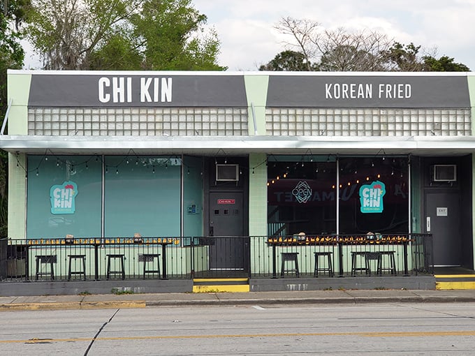 Korean fried chicken meets Orlando cool - that cartoon mascot knows exactly what crispy perfection awaits.