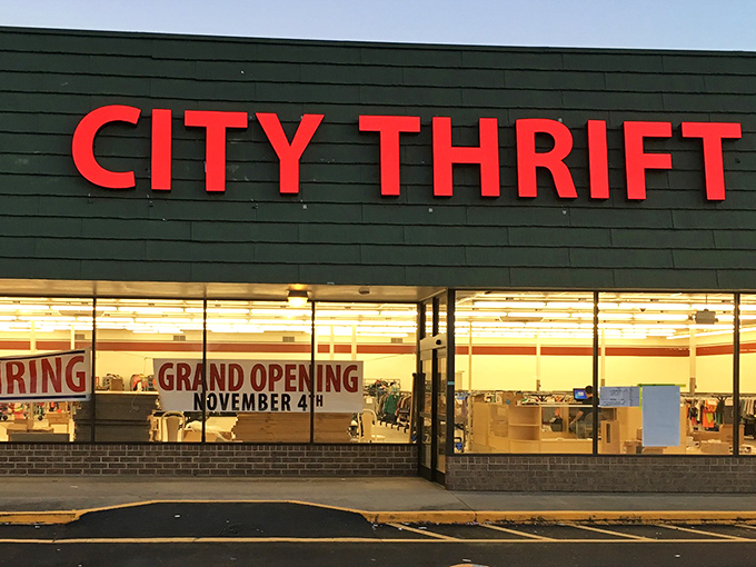 City Thrift's storefront glows like a beacon for bargain hunters on a mission to save big. 