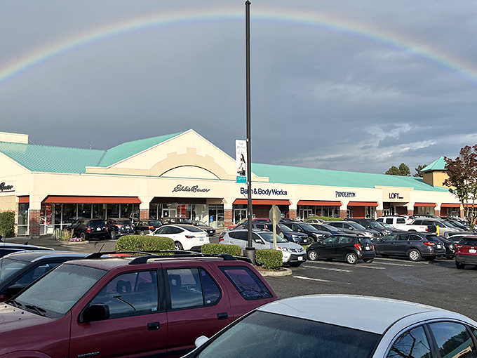 When rainbows appear over outlet shopping, you know the deals are truly magical today.