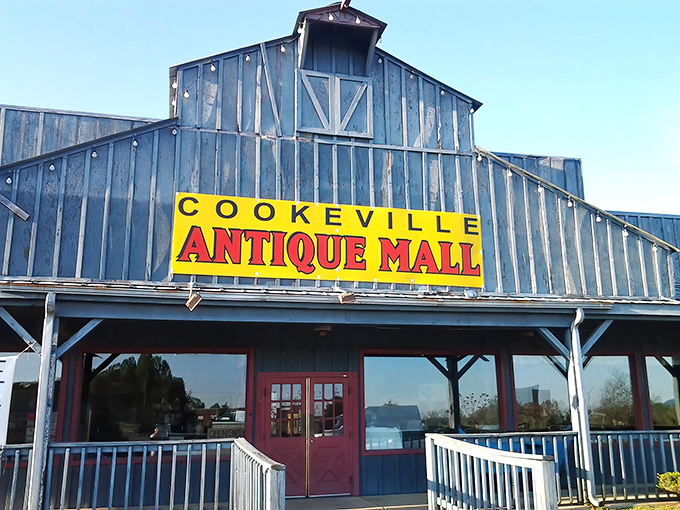 Cookeville Antique Mall's weathered blue barn exterior tells you immediately: authentic treasures await inside these walls.