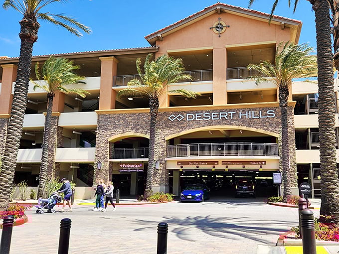 Desert Hills Premium Outlets stands like a retail oasis in Cabazon's desert landscape. Palm trees and discounts&mdash;California's perfect pairing!