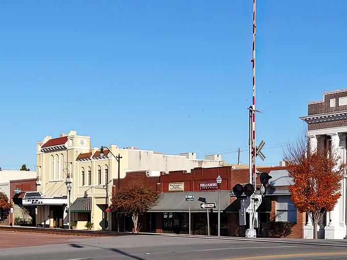 In the heart of Dillon, you can enjoy a peaceful afternoon strolling past historic storefronts and quiet, sunny railroad crossings.