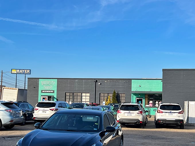 Diversity Thrift's mint-green facade stands out like the perfect vintage find in a sea of ordinary.