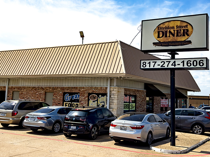 Division Street Diner's sign stands tall, a beacon of hope for the hungry souls of Arlington.