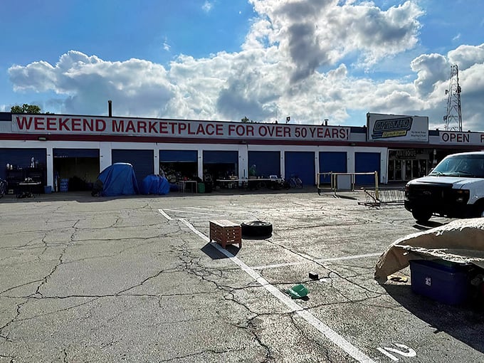 "Weekend Marketplace for Over 50 Years!" Not just a sign, but a promise of decades of bargain-hunting tradition.