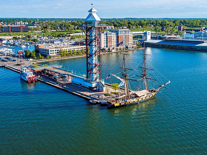 Erie's harbor sparkles with maritime history, where tall ships dock like scenes from adventure movies.