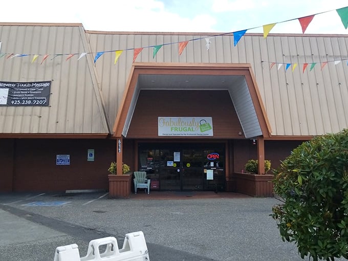 Festive flags flutter above Fabulously Frugal, like a carnival where the prize is finding that perfect something at a fraction of the price.