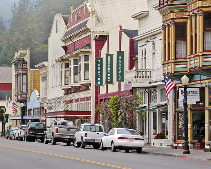 Victorian gingerbread houses painted in rainbow hues make every day feel like Christmas morning.