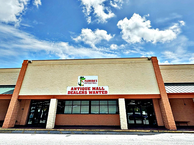 Florida's Antique Mall sits ready to welcome treasure hunters with its inviting storefront and endless possibilities.