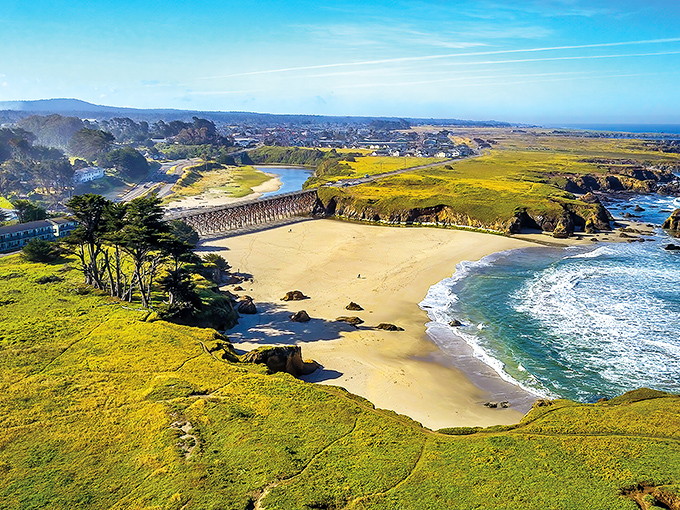 Fort Bragg's golden beaches and emerald headlands – Mother Nature showing off her color coordination skills.
