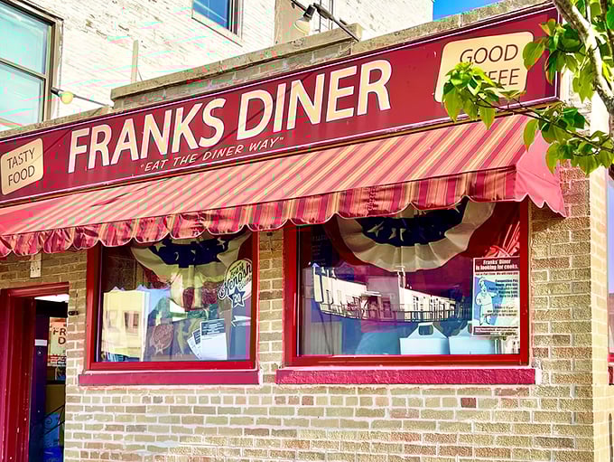 Frank's Diner's red-and-white awning is like a beacon for the breakfast-deprived. That classic "Eat The Diner Way" sign isn't kidding around.
