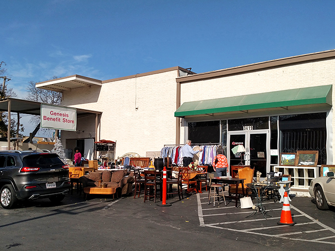 Genesis Benefit Store's outdoor display hints at the furniture treasures waiting inside &ndash; like a yard sale that never ends!