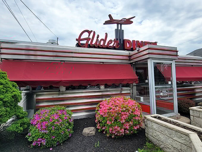 That airplane sign isn't just for show&mdash;this place's comfort food will have your taste buds soaring. Pink azaleas add a perfect pop of color.