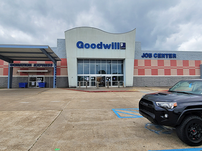 Goodwill Shreveport's modern storefront beckons bargain hunters with the promise of air-conditioned treasure hunting.