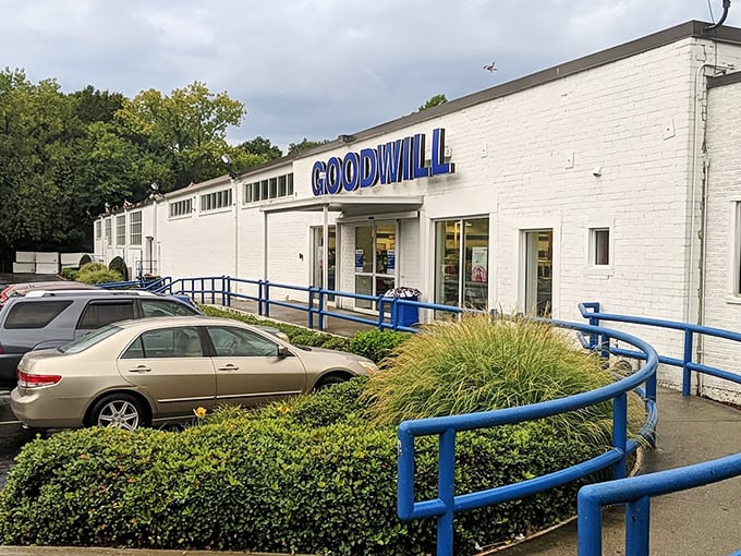 Goodwill's crisp white building stands ready for treasure hunters. Like a department store without the sticker shock!