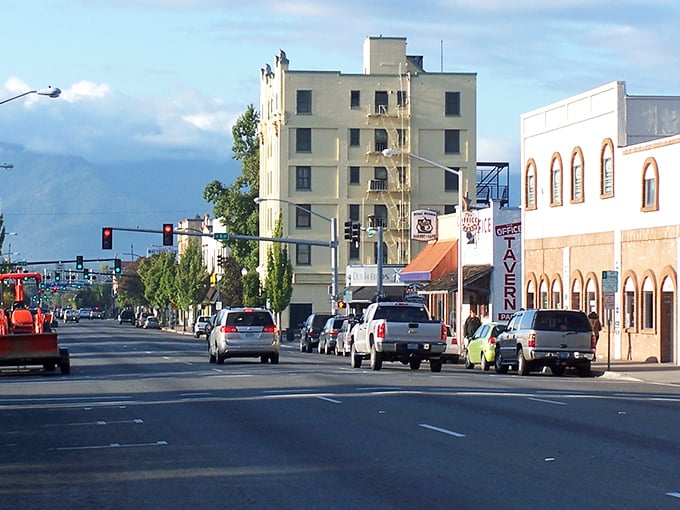 Grants Pass downtown showcases classic small-town America, where traffic lights still feel like a modern addition.