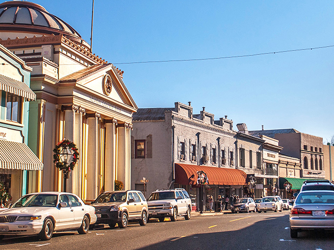 Victorian elegance whispers secrets from the Gold Rush days along these tree-lined streets.