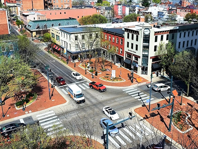 Hagerstown's downtown intersection showcases the perfect blend of historic charm and modern convenience. Red brick never looked so inviting!