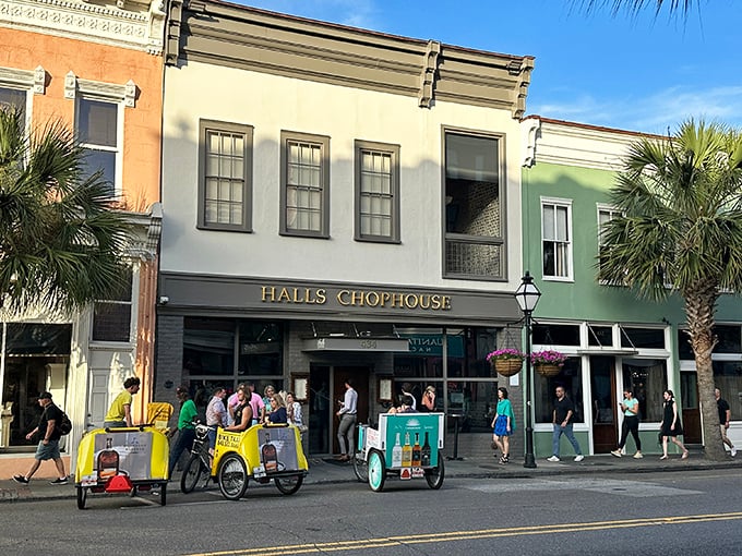 Halls Chophouse stands proud on Charleston's King Street, where historic charm meets serious steak-eating business daily.