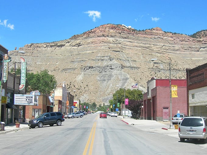 Helper's vintage theater marquee stands as a colorful reminder that entertainment doesn't need big-city prices to deliver big-time enjoyment.