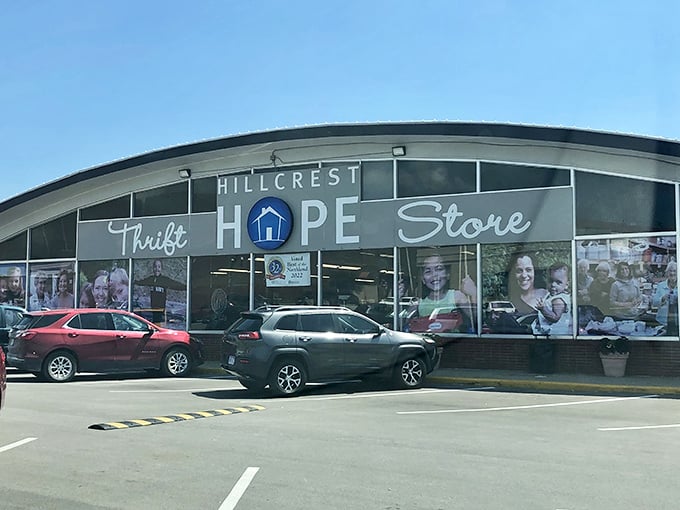 Those cheerful window displays hint at treasures within - community spirit meets serious bargain hunting.
