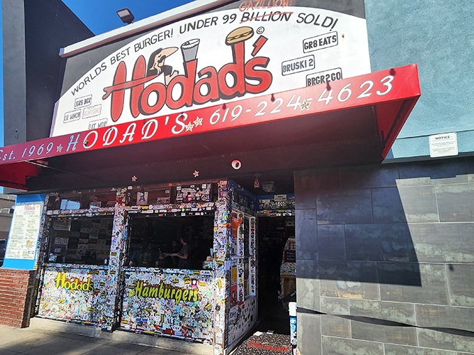 Those license plates tell a thousand road trip stories while promising burgers bigger than your vacation appetite.