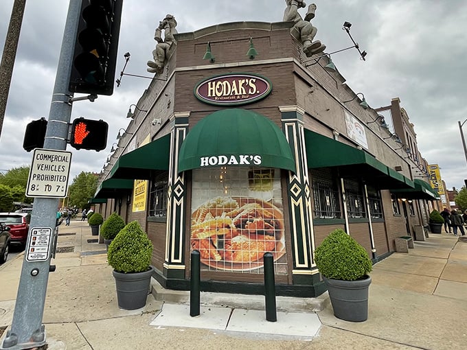 Hodak's corner spot has been turning chicken into art for generations. Those green awnings signal golden, crispy goodness awaits!