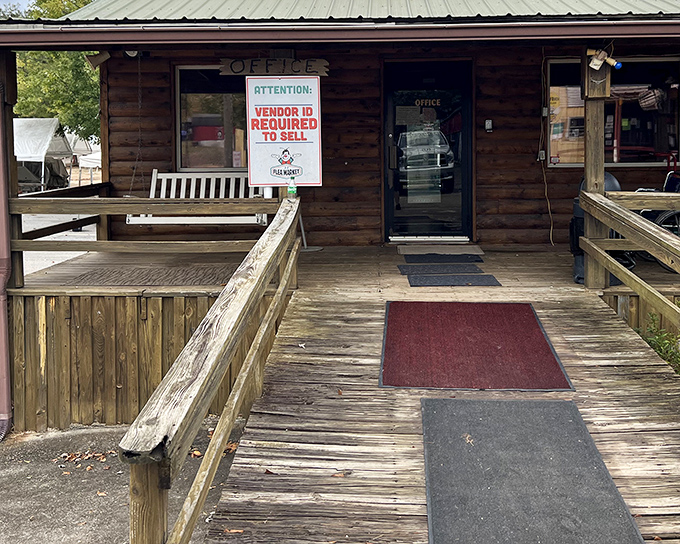 J&J Flea Market's rustic office welcomes bargain hunters with the promise of hidden gems just beyond those doors.