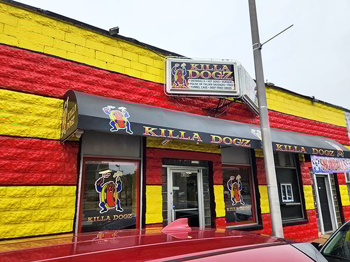 Killa Dogz's vibrant yellow and red building isn't subtle, but neither are their flavor combinations!