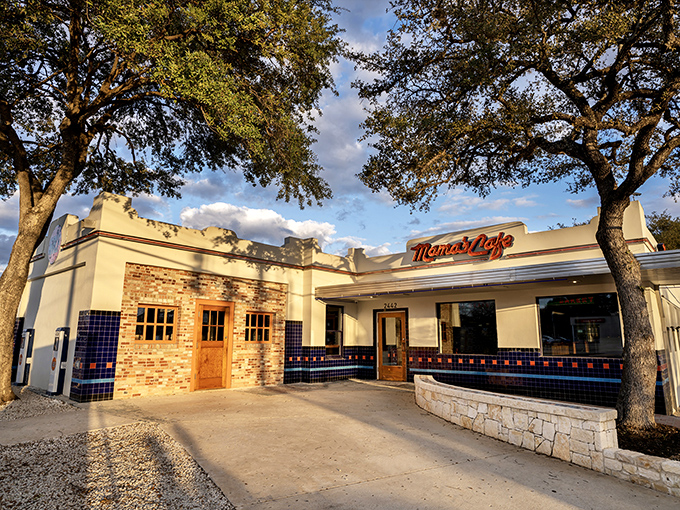 Those blue tiles and retro curves scream comfort food louder than a dinner bell at suppertime.