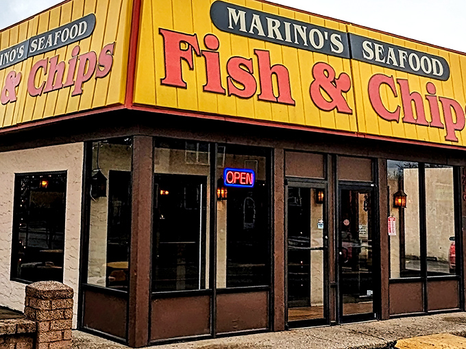 Marino's bright yellow sign shouts its purpose to the world. No pretense here&mdash;just the promise of perfectly crispy fish that'll make your taste buds dance.