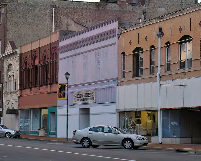McComb's morning light hits these weathered storefronts like a warm hug from your favorite aunt.