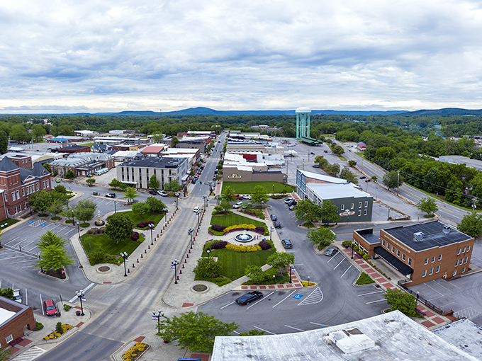 A bird's eye view of McMinnville reveals a charming town center where affordability and beauty go hand in hand.
