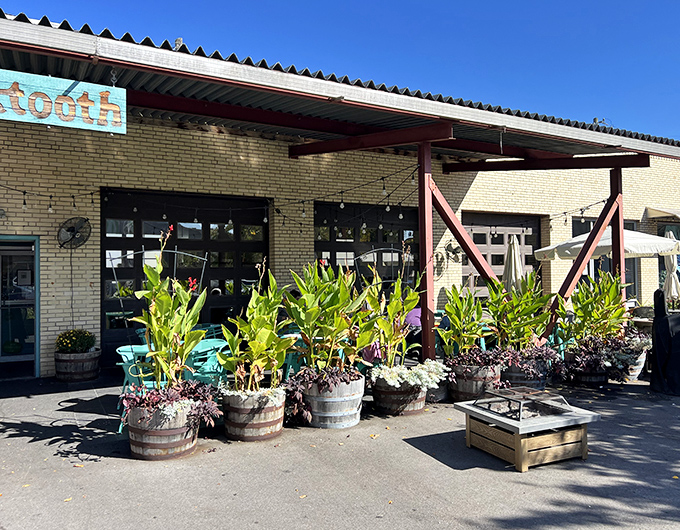 Industrial chic meets breakfast magic - sometimes the best comfort food hides in converted garages like this gem.