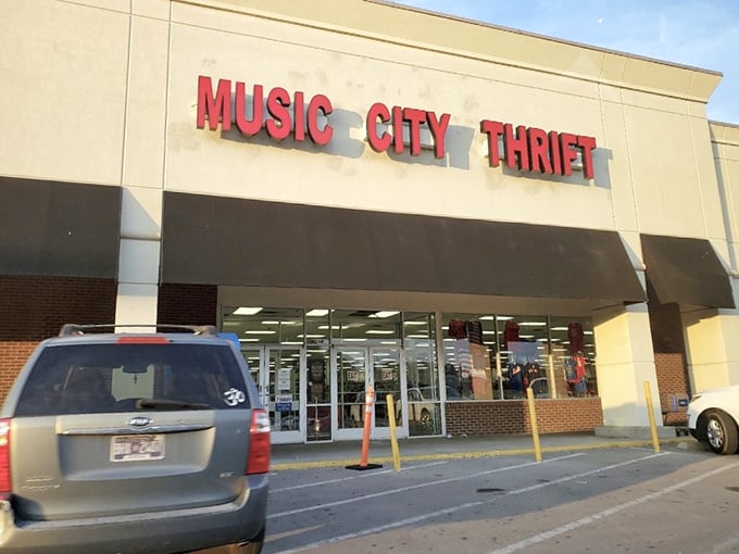 Music City Thrift's bold red lettering sings louder than a honky-tonk on Broadway, beckoning bargain hunters inside.