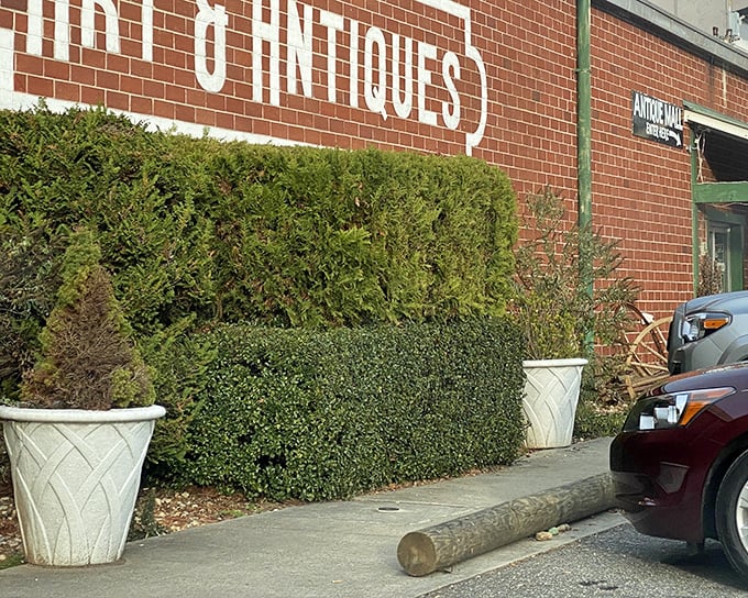 The Old Clarkesville Mill's brick facade whispers stories of its industrial past while promising vintage treasures within its walls.