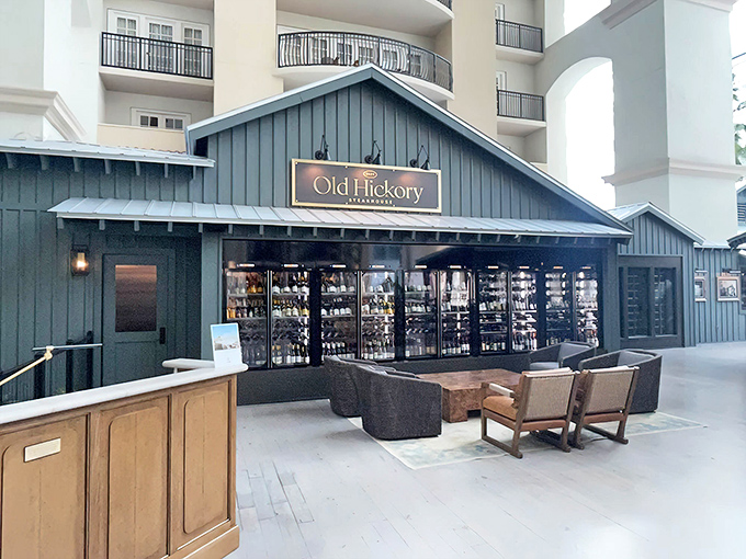 Old Hickory's rustic cabin vibe feels like you've stumbled upon a secret steakhouse hideaway in the woods.